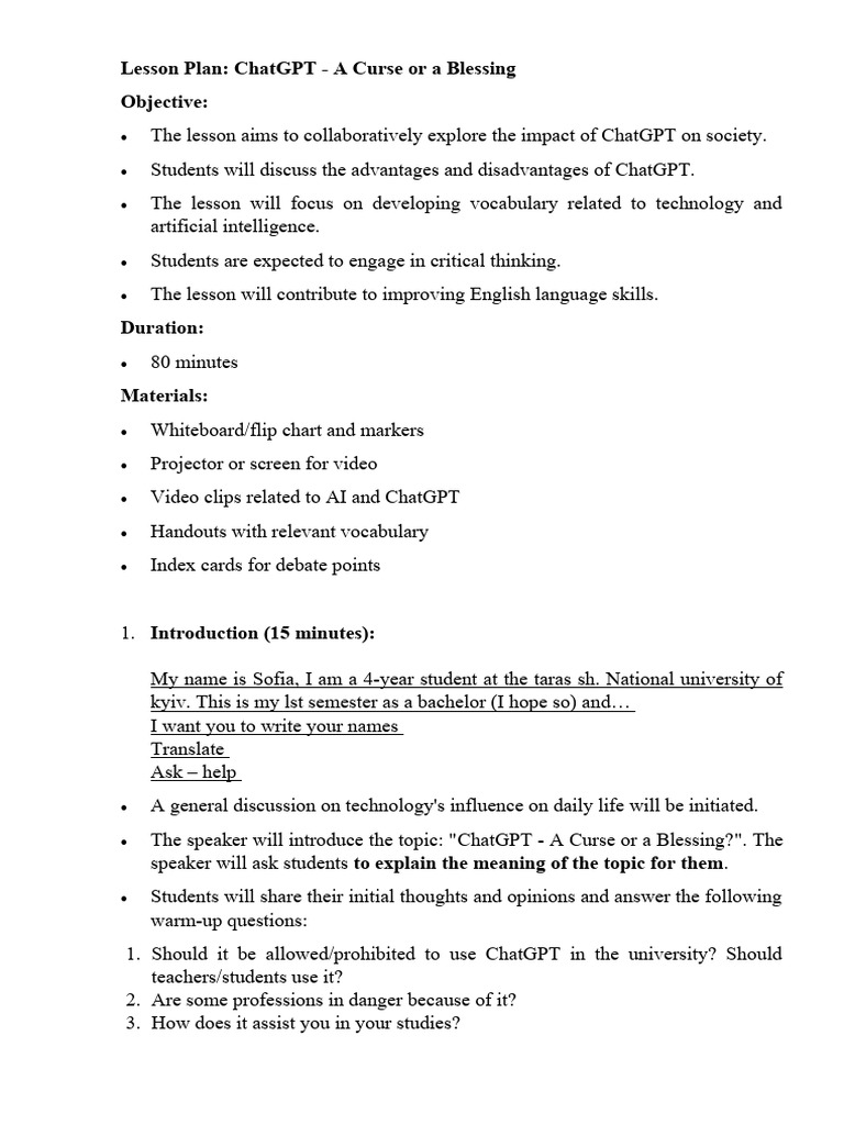 Lesson Plan Chatgpt Download Free Pdf Artificial Intelligence