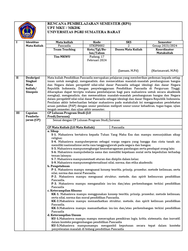 RPS Pancasila | PDF | Seni