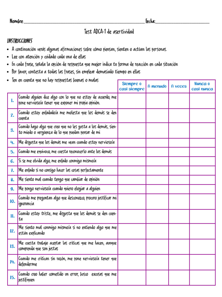 Test ADCA-1 de asertividad PDF | PDF