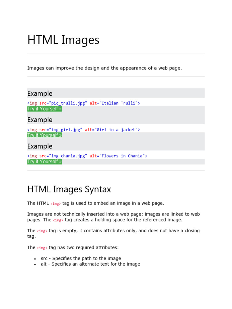 HTML Working With IMAGE | PDF | Html Element | World Wide Web