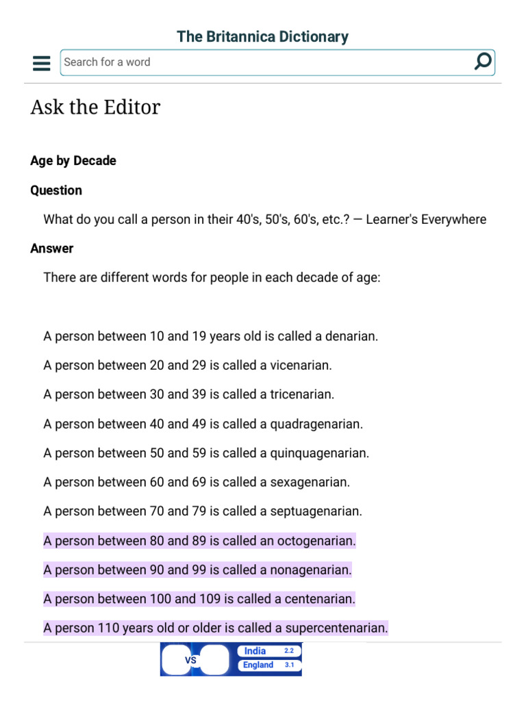 Age by Decade - Britannica Dictionary | PDF
