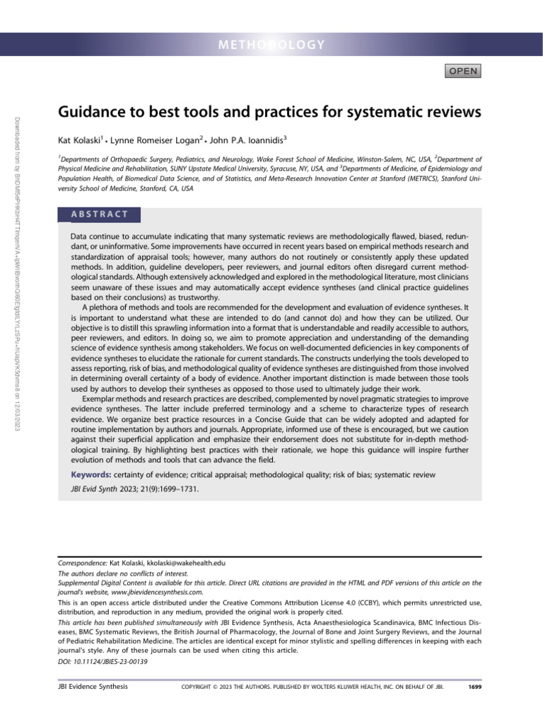 Guidance To Best Tools and Practices For.2 | PDF | Systematic Review ...