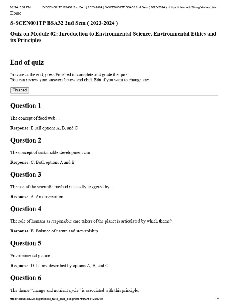 End of Quiz | PDF | Natural Environment | Environmental Social Science