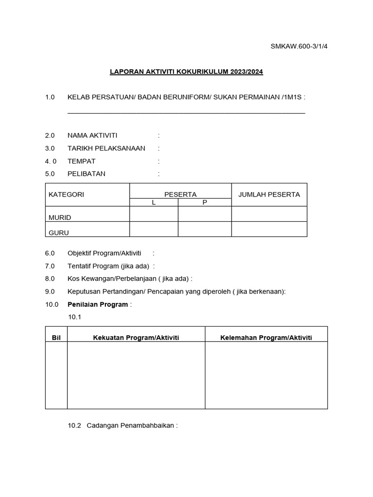 Format Laporan Aktiviti Kokurikulum 2023 | PDF