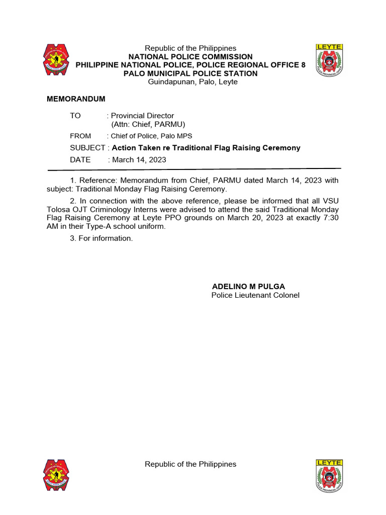 Action Taken Memo | Download Free PDF | Government | Law Enforcement