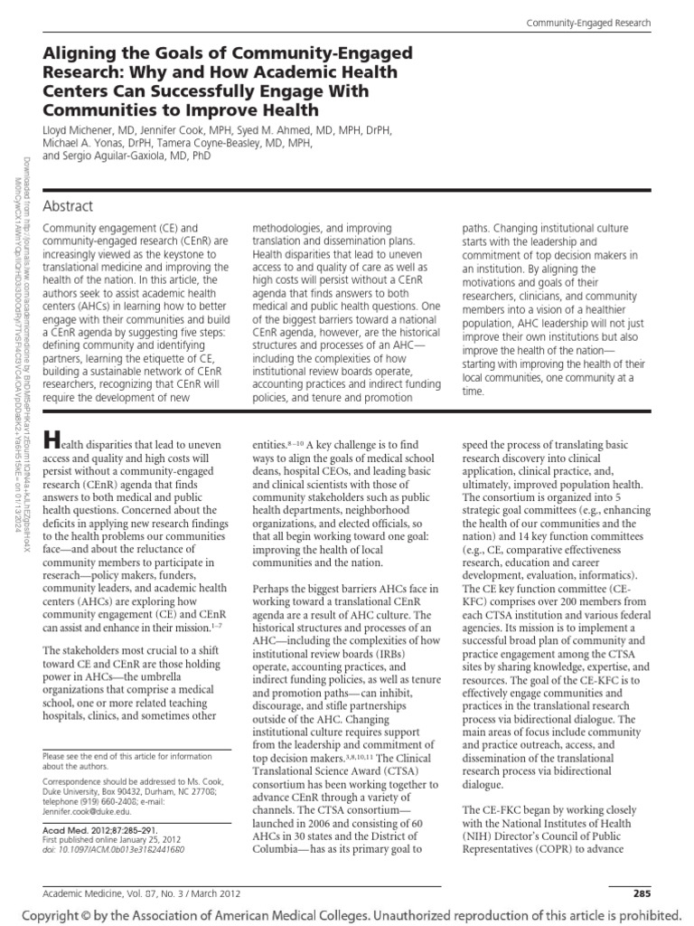 Aligning The Goals of Community Engaged Research .14 | PDF | Public ...