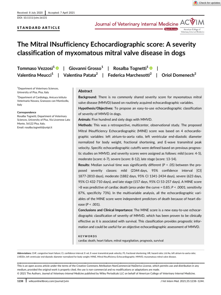 Veterinary Internal Medicne - 2021 - Vezzosi - The Mitral INsufficiency ...