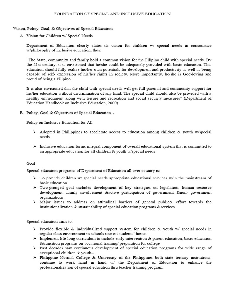 Foundation of Special and Inclusive Education | Download Free PDF | Special Education | Disability