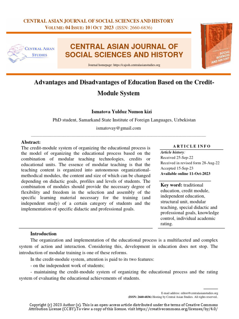 Advantages and Disadvantages of Education Based On The Credit-Module System | Download Free PDF ...