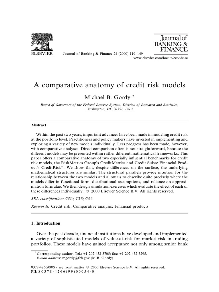 A Comparative Anatomy Of Credit Risk Models Pdf Exponential