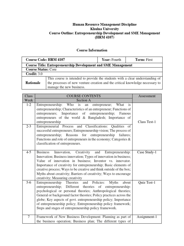 Entrepreneurship & SME Management Course | PDF | Entrepreneurship ...
