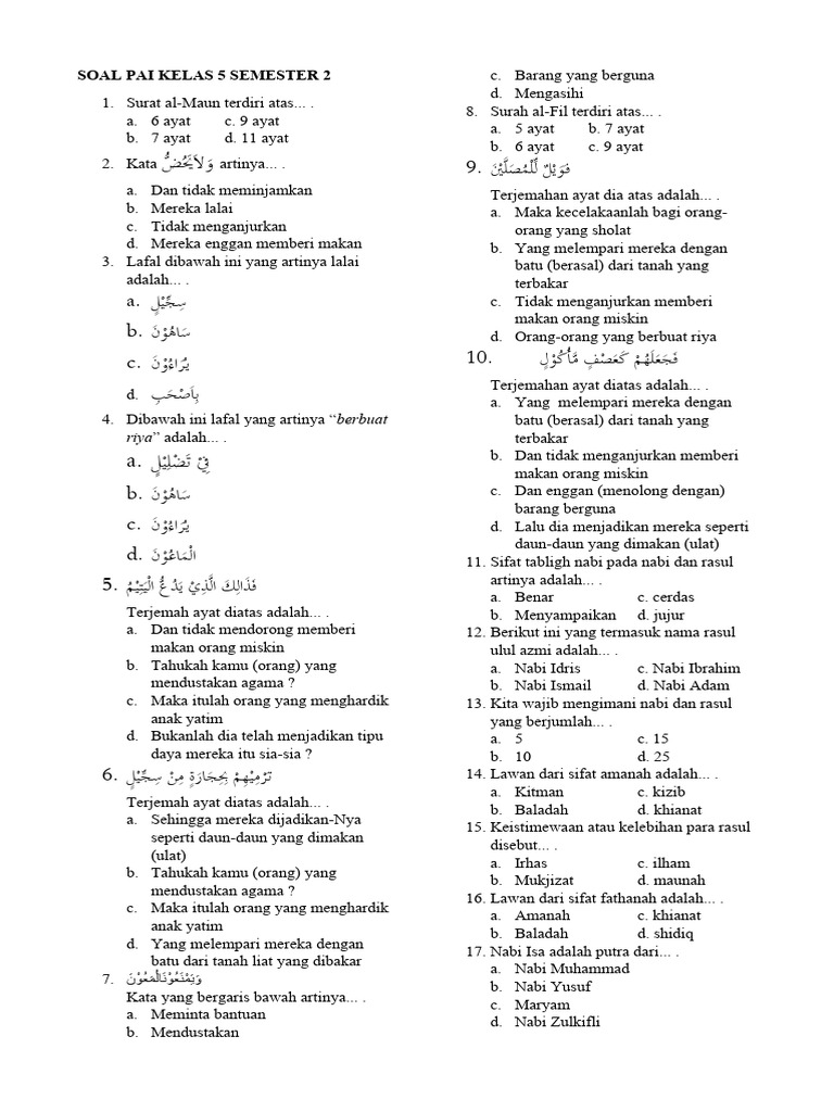Soal Pai Kelas 5 Semester 2 | PDF