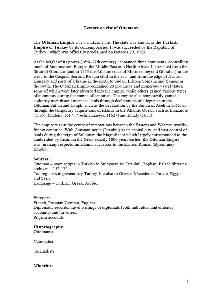 Lecture Notes On Rise of Ottomans | Download Free PDF | Ottoman Empire ...