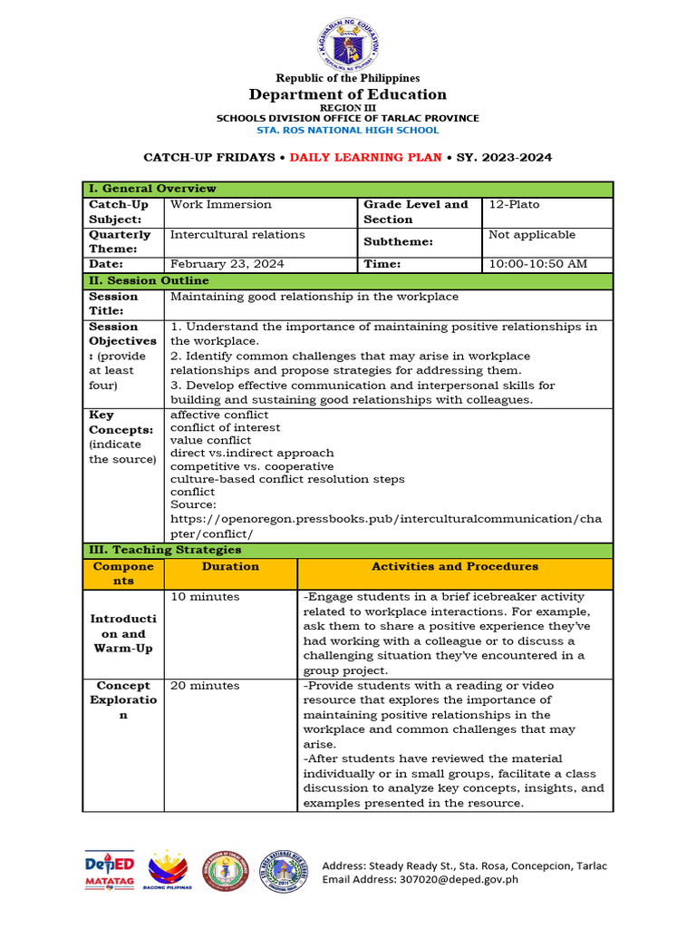 Catch Up Fridays DLP Template SY 2023 2024 | PDF | Social Skills | Communication