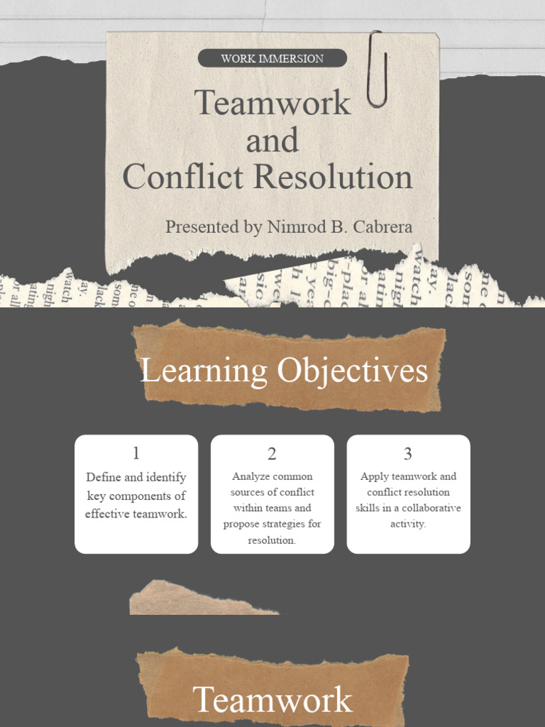 Teamwork and Conflict Resolution | PDF | Leadership | Conflict Resolution