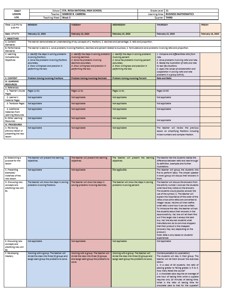 BM - DLL Week 3 | PDF | Ratio | Numbers