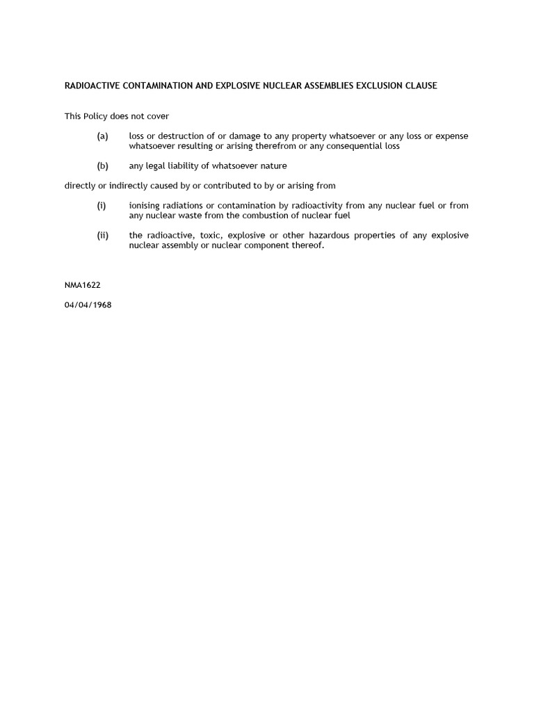 Radioactive Contamination Exclusion Clause | PDF | Technology & Engineering