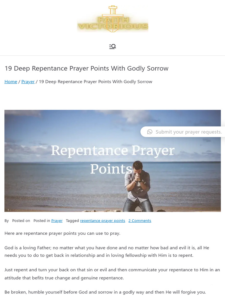 19 Deep Repentance Prayer Points With Godly Sorrow - Faith Victorious | PDF | Prayer | Repentance