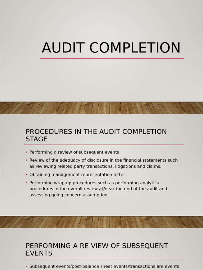 Audit Completion | PDF | Going Concern | Auditor's Report