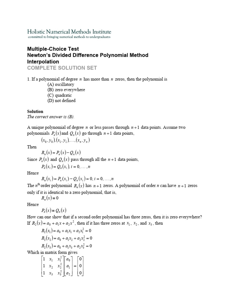 Newtons Divided Difference Method Guide Pdf Determinant Polynomial 6966