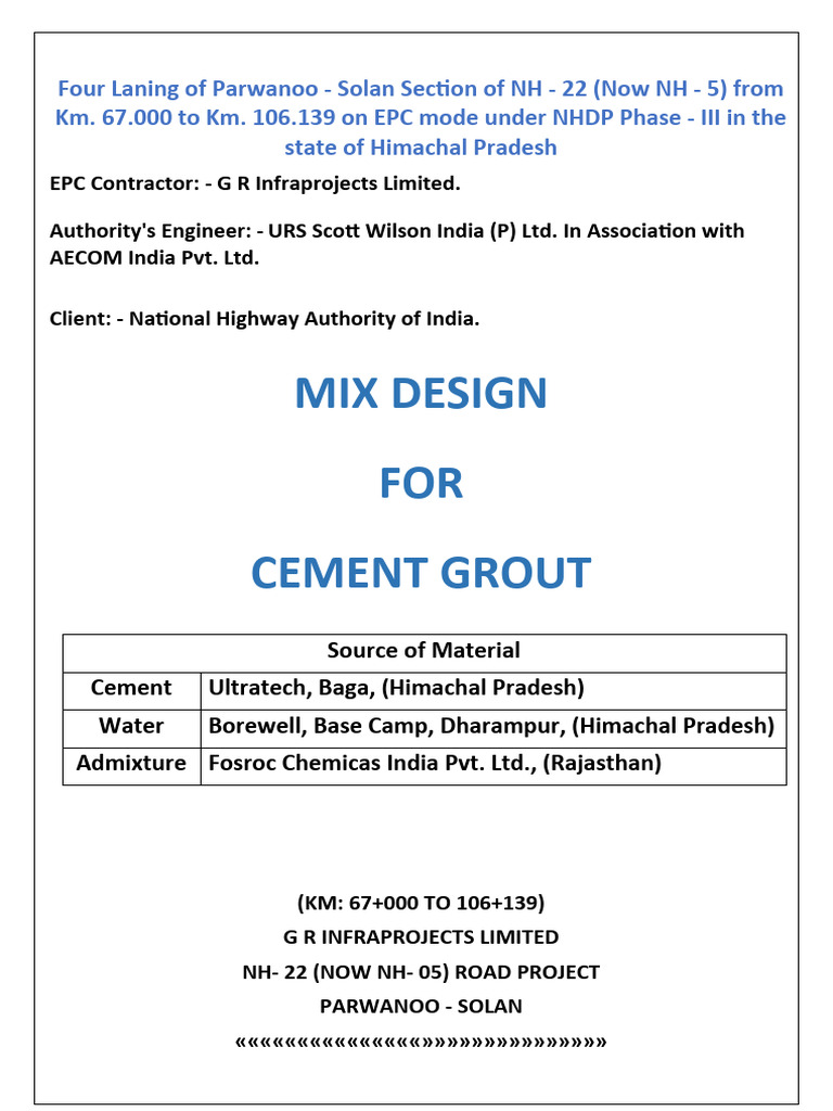 Mix Design of Cement Grout | PDF | Concrete | Cement