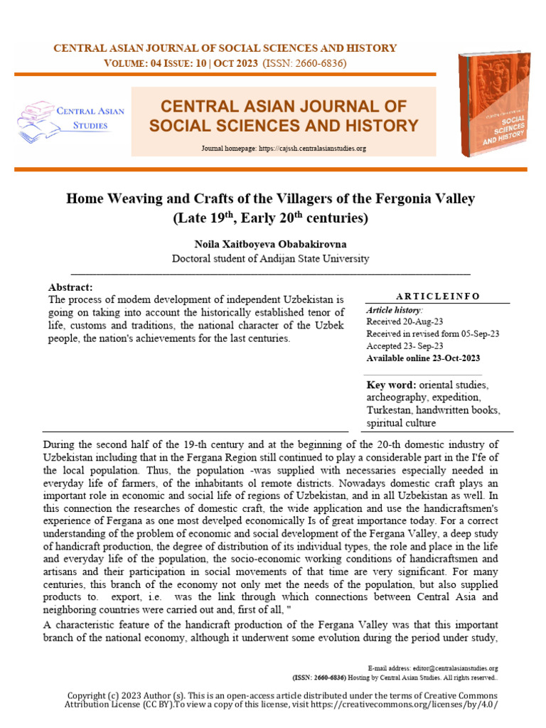 Home Weaving and Crafts of The Villagers of The Fergonia Valley (Late ...