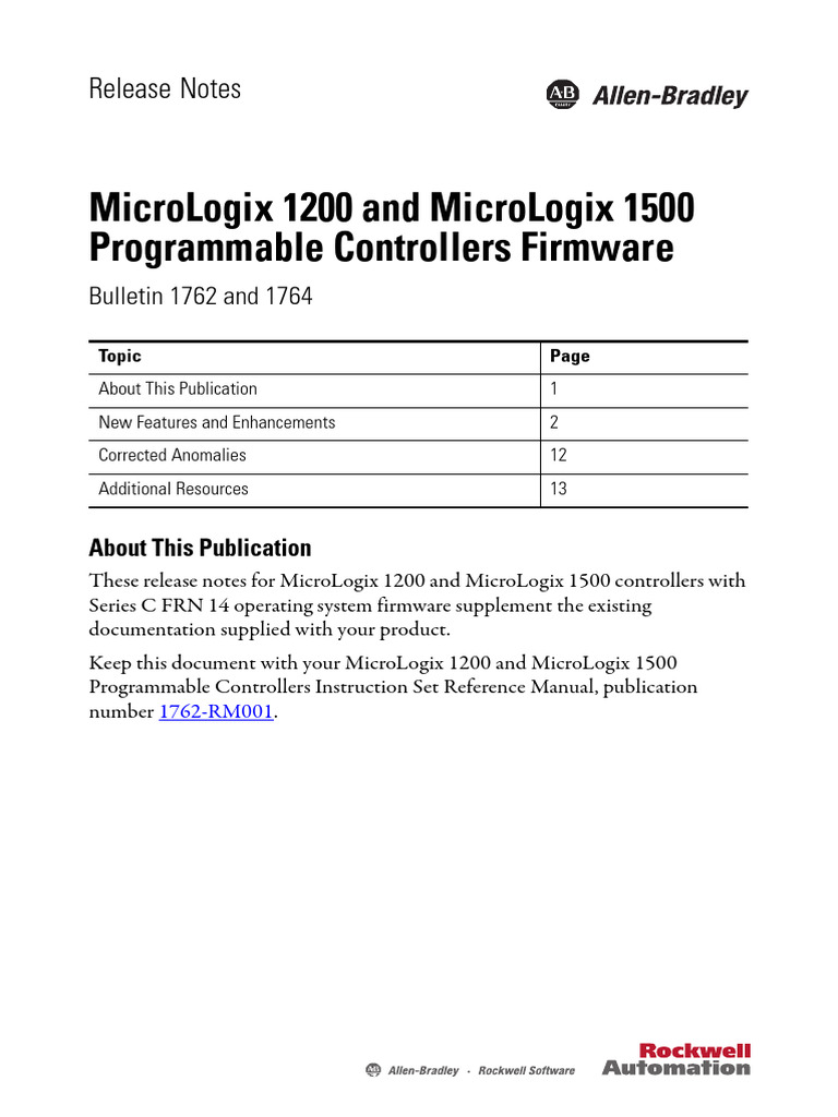 Micrologix 1200 and Micrologix 1500 Programmable Controllers Firmware ...