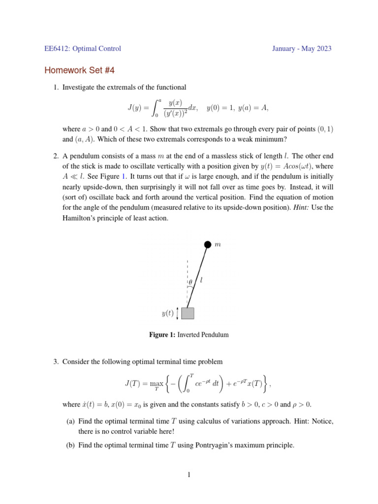 Homework Set #4: EE6412: Optimal Control January - May 2023 | PDF | Optimal Control ...