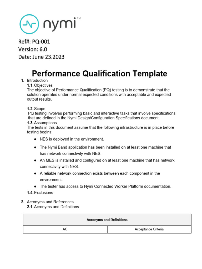 Nymi CWP PQ Sample | PDF | Verification And Validation | Specification (Technical Standard)