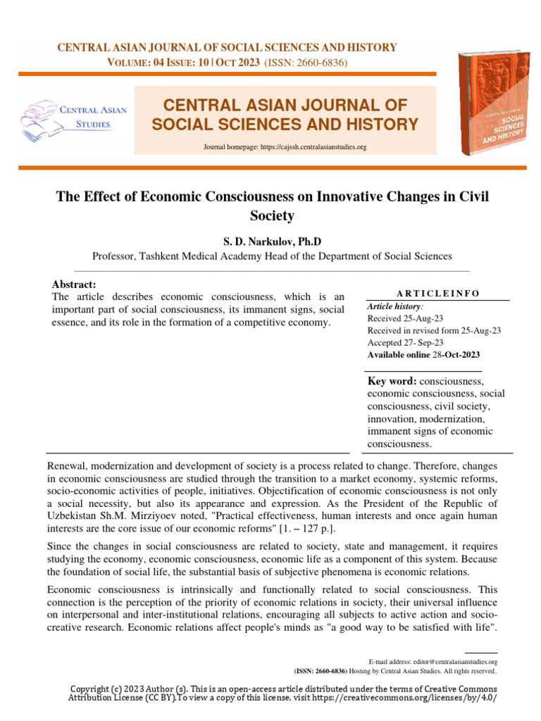 The Effect of Economic Consciousness On Innovative Changes in Civil ...