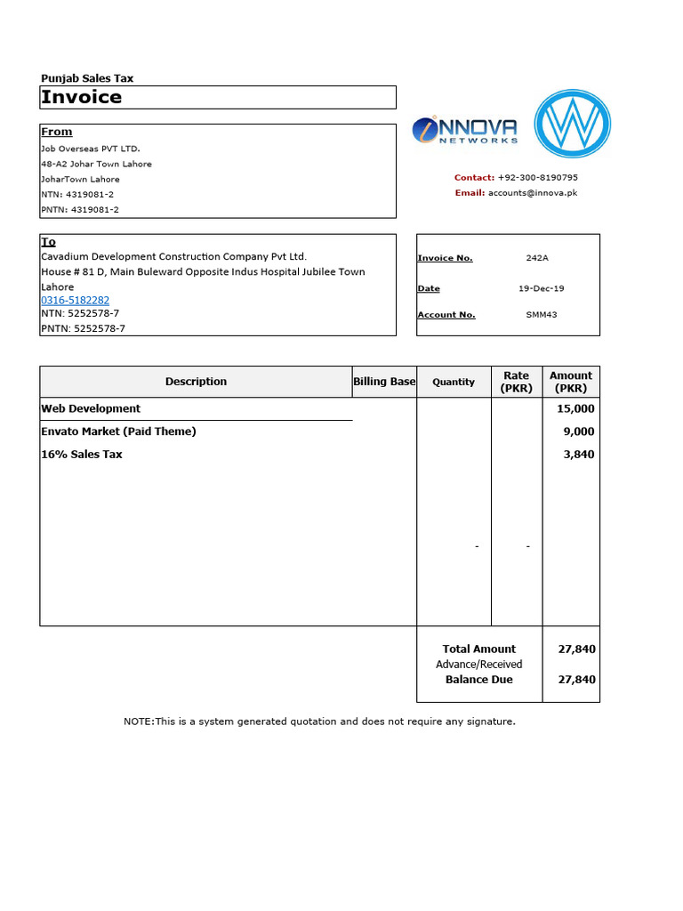 Invoice Format OWC | PDF