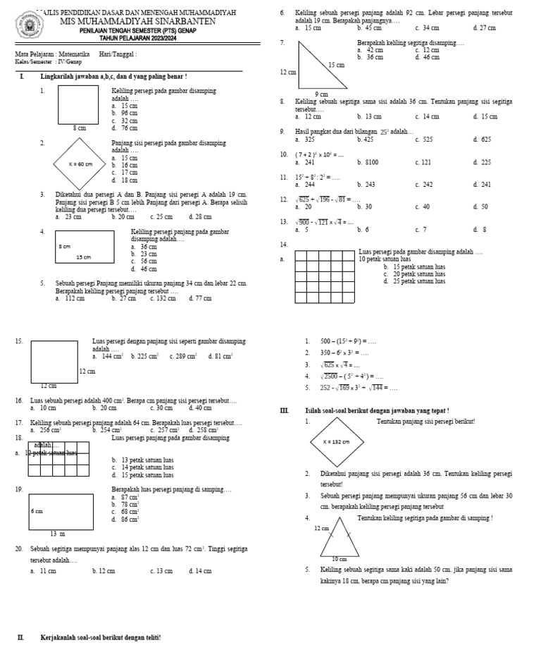 PTS Genap Kelas 4 Matematika | PDF