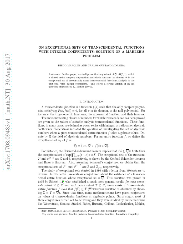 On Exceptional Sets of Transcendental Functions With Rational ...