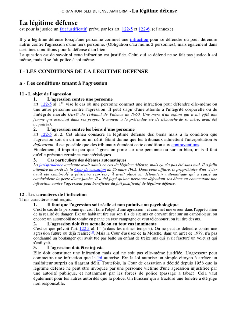 Conditions de la légitime défense | PDF | Loi criminelle | Faute ...