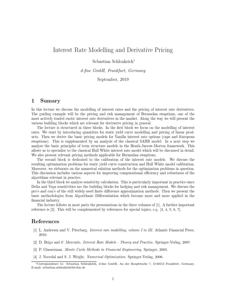 Overview Interest Rate Modelling Pdf Mathematical Finance Private