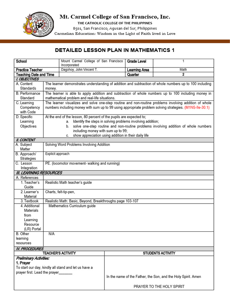 DLP Math Grade1 Word Problem | PDF | Teachers | Mathematics