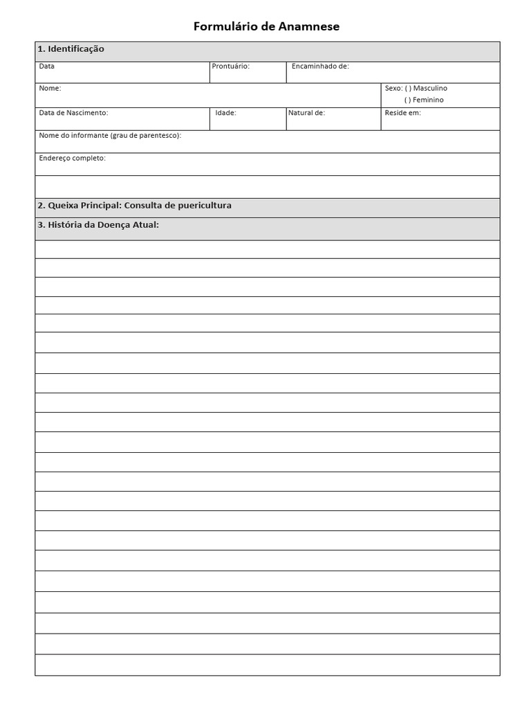 Formulário de Anamnese | PDF | Gravidez | Amamentação
