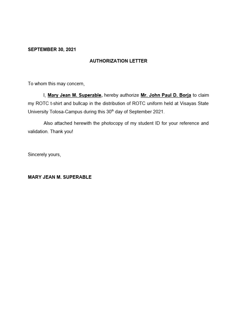 Authorization Letter | PDF