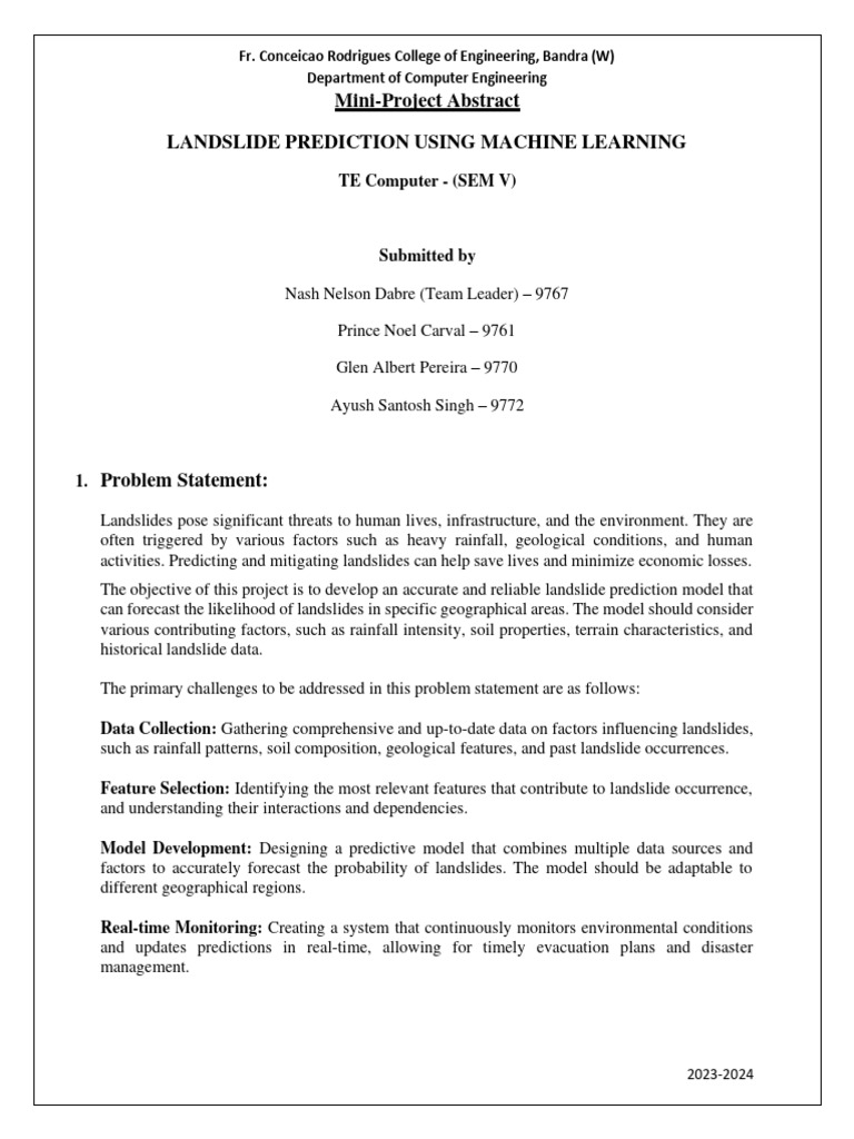 Landslide Prediction Using Machine Learning (Abstract) - 9767 - CE ...