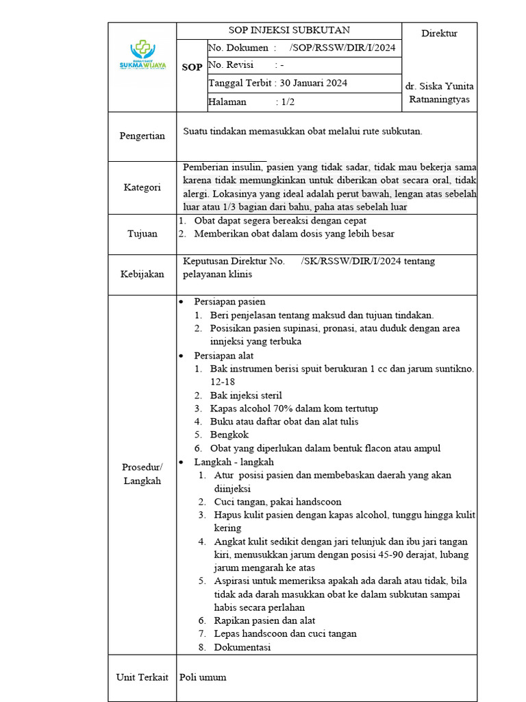 Sop Injeksi Subkutan | PDF