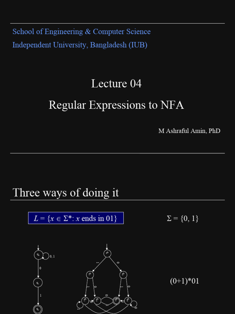 Automata Lecture 04 REtoNFA | PDF | Regular Expression | Computational Science