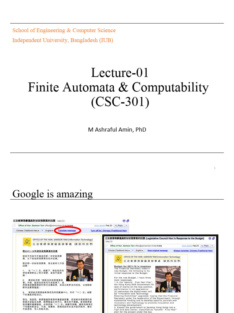 Automata Lecture 01 DFA | PDF | Applied Mathematics | Cognitive Science
