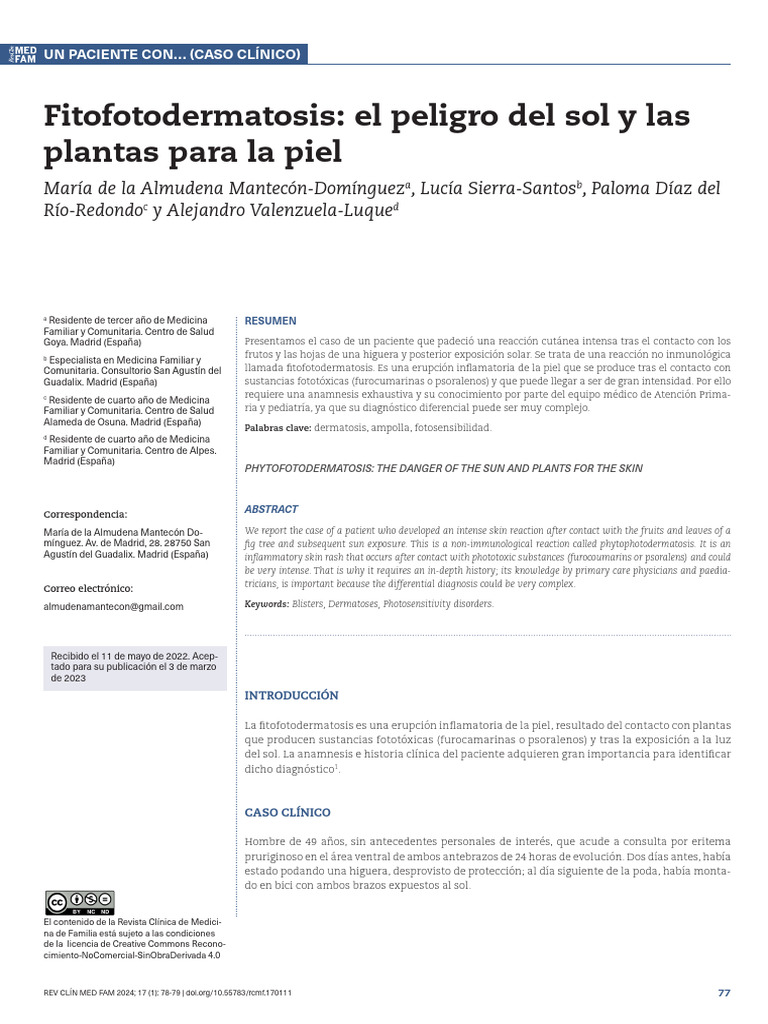 Fitofotodermatosis: Riesgos y Tratamiento | PDF | Diagnostico medico ...