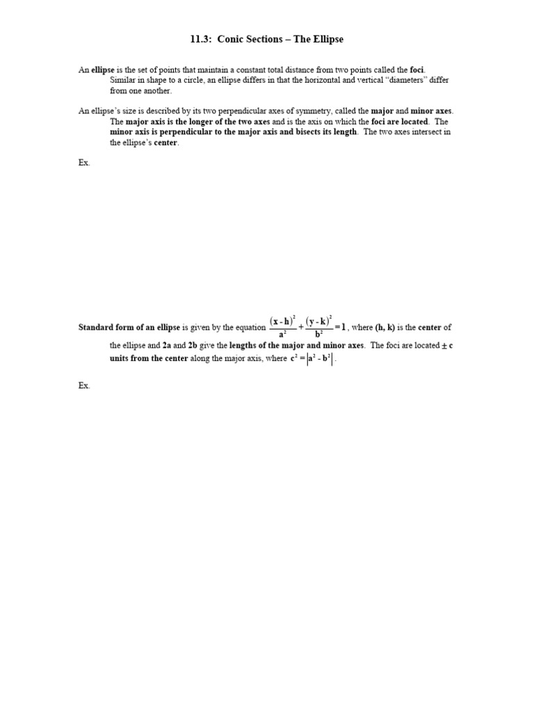 Section 113 Conic Sections The Ellipse Pdf Ellipse Cartesian Coordinate System 