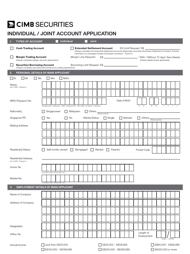 01 CIMB Securities Individual & Joint Account Application Form (Cse151 ...