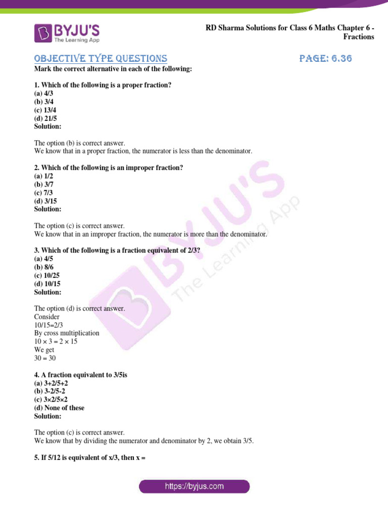 RD Sharma Class 6 Maths Solutions Chapter 6 Obj | PDF | Abstract Algebra | Division (Mathematics)