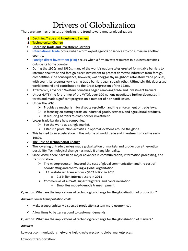 Drivers of Globalization | PDF | Globalization | World Trade Organization