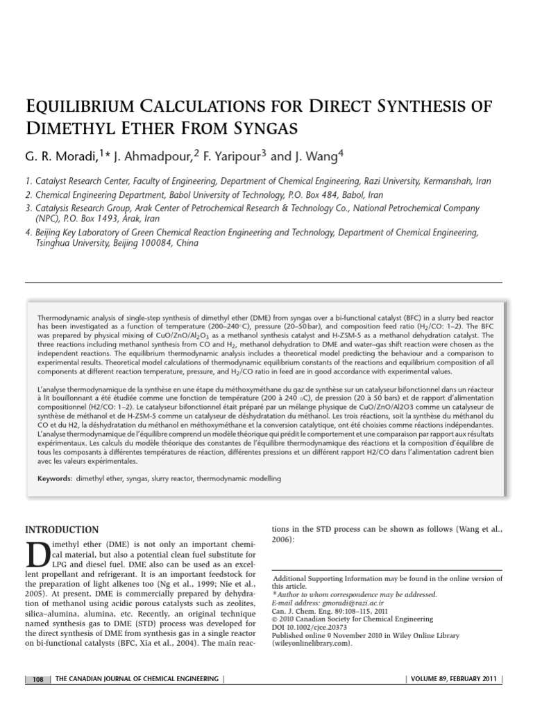 2010 Moradi - Equilibrium Constant DME | PDF | Chemical Equilibrium ...