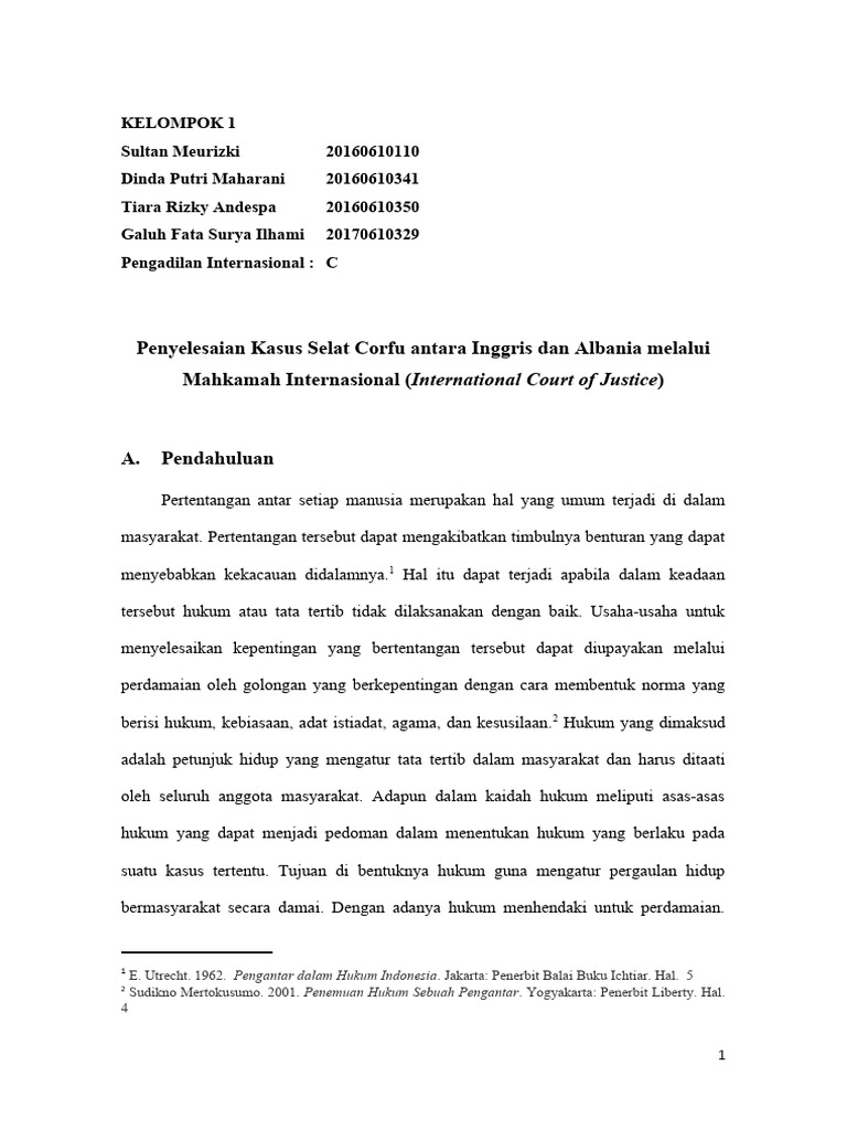 Penyelesaian Kasus Selat Corfu Antara Inggris Dan Albania Melalui ...