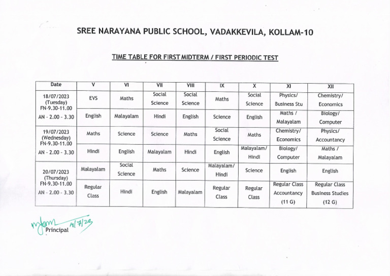 First Midterm Timetable V To Xii | PDF